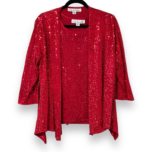 Caroline Rose | Tops | Caroline Rose Ruby Red Sequin Tunic Top Jacket ...